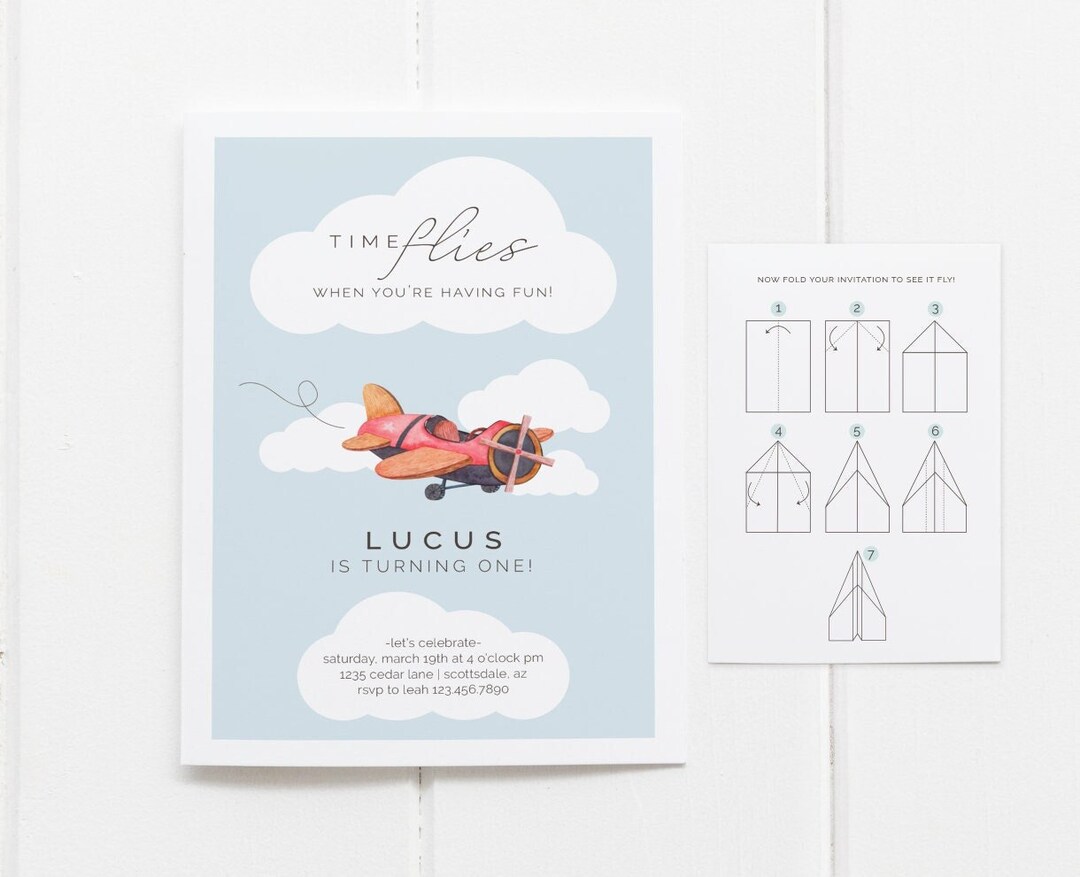 Airplane Birthday Invitation, Editable Template, Paper Airplane ...