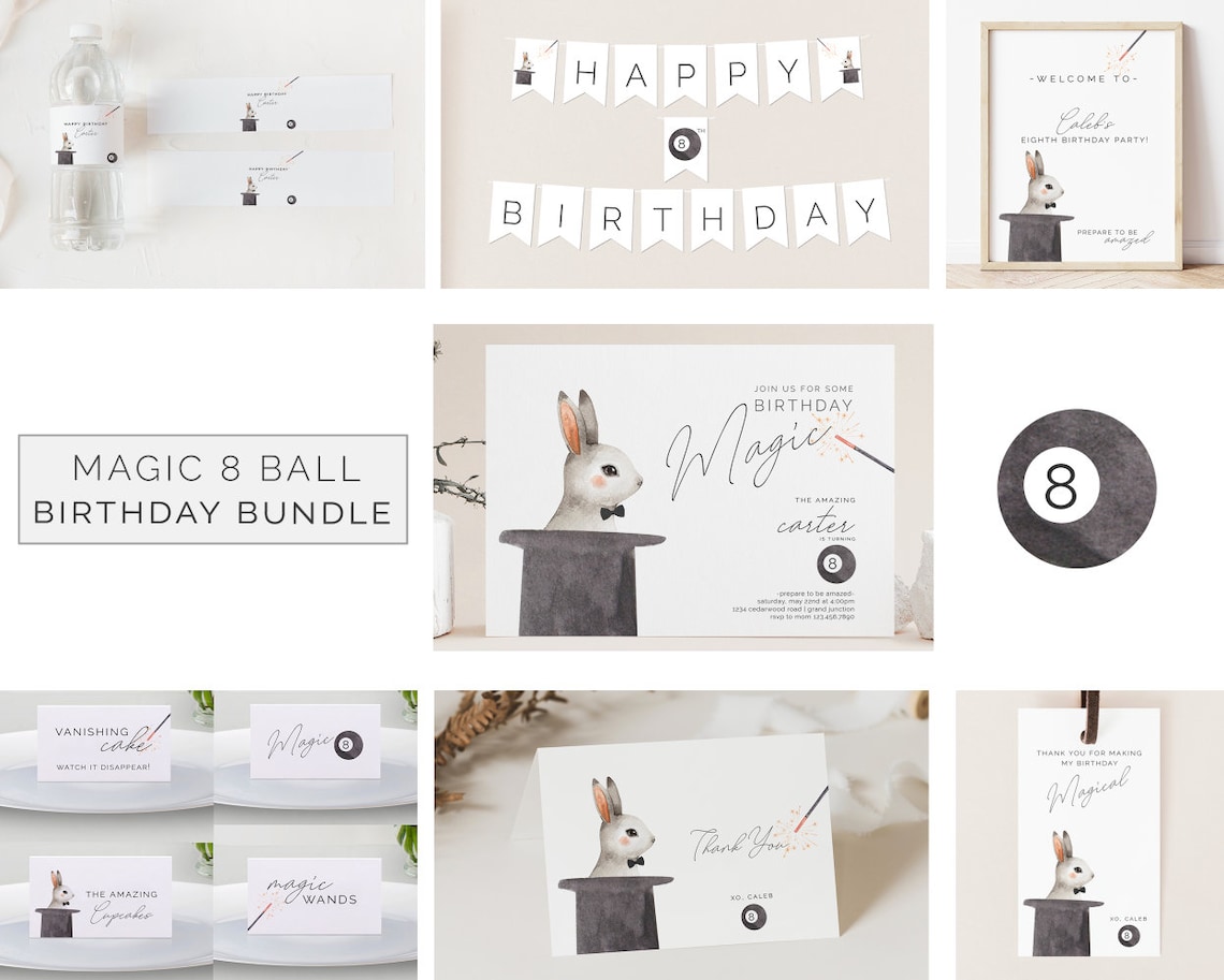 Magic 8 Ball Birthday Bundle Set Editable Template Magic 8th - Etsy