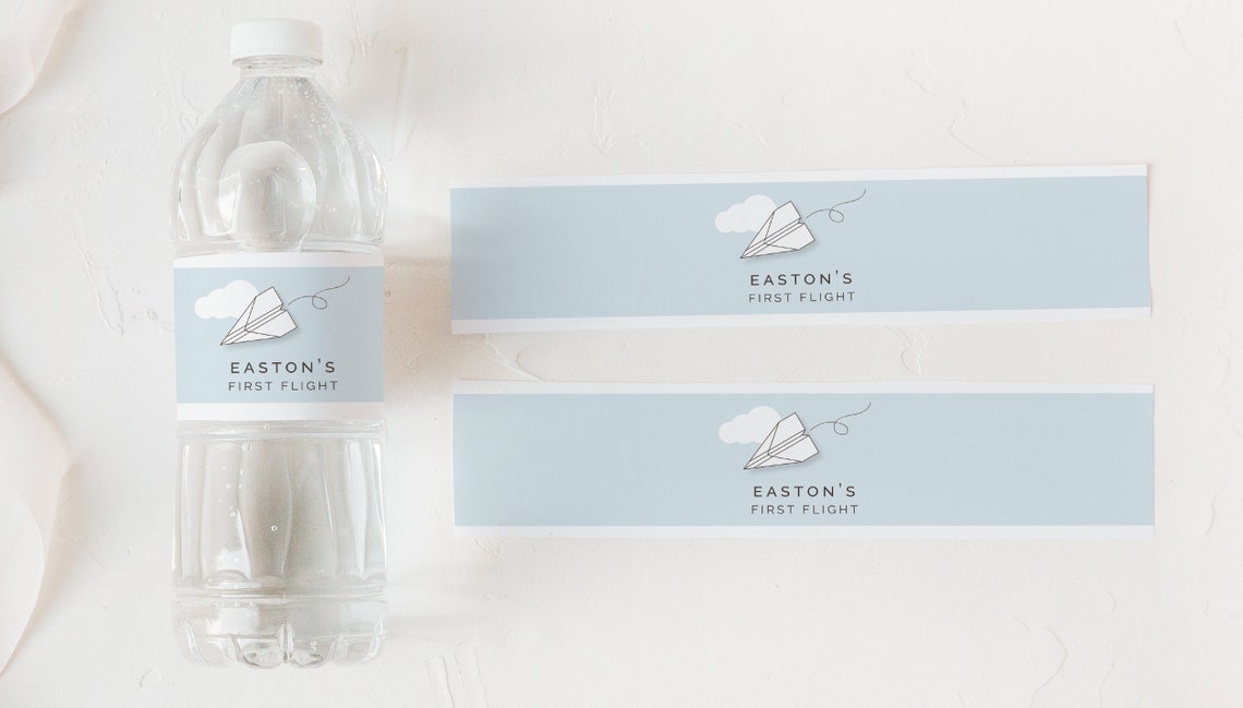 Paper Airplane Water Bottle Labels Editable Template Time - Etsy