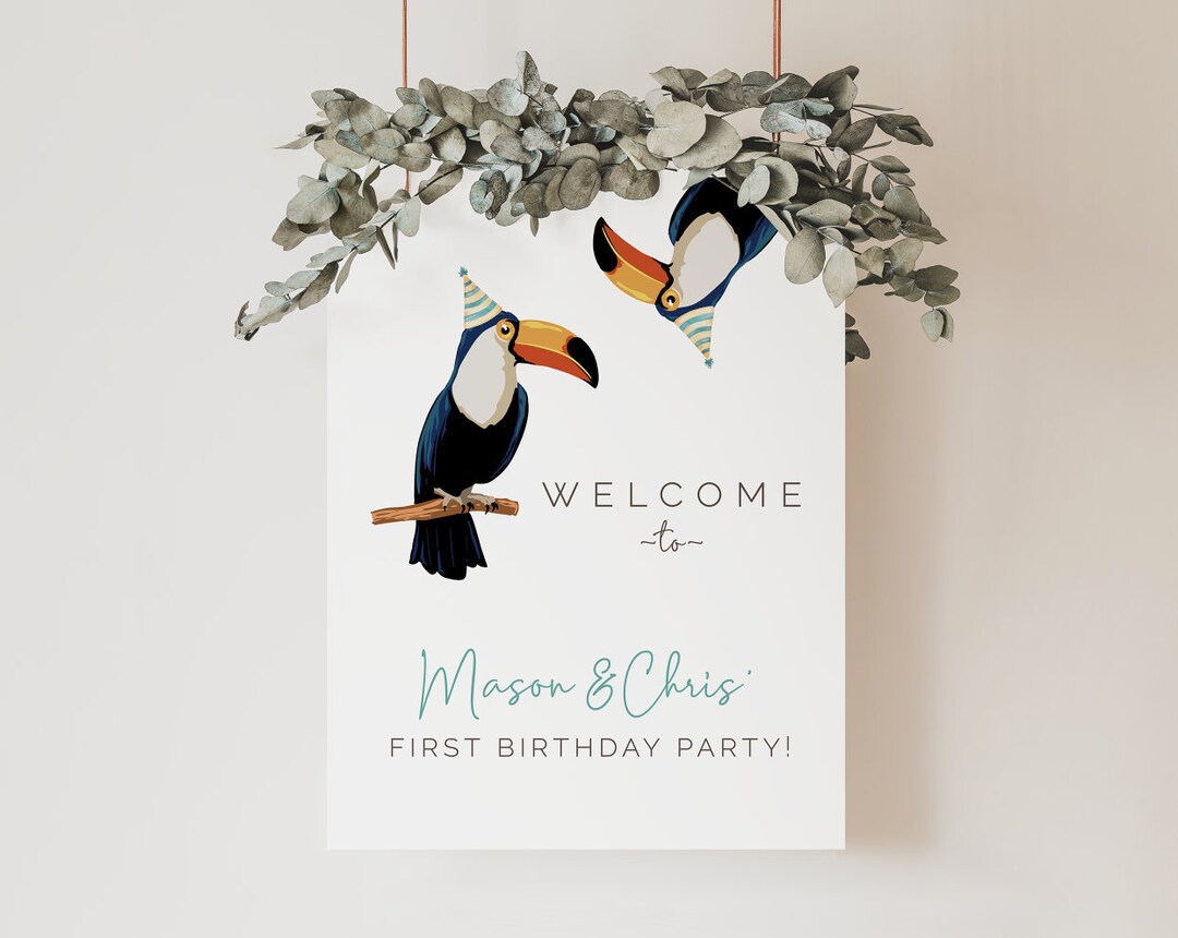 BOY Toucan Welcome Sign, Editable Template, Boy Twins, Twocan Party ...