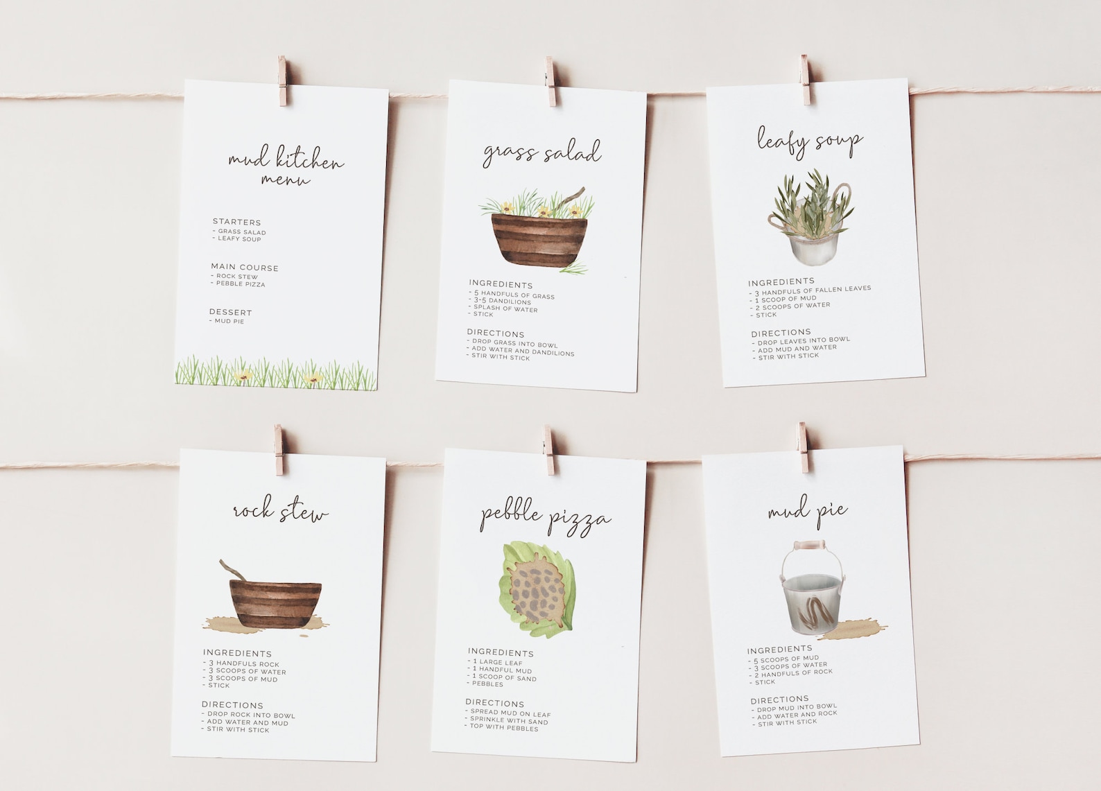 Mud Kitchen Recipe Cards Editable Template Nature Baking - Etsy