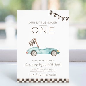 First Lap Birthday Invitation, Editable Template, Sporty Race Car Party ...