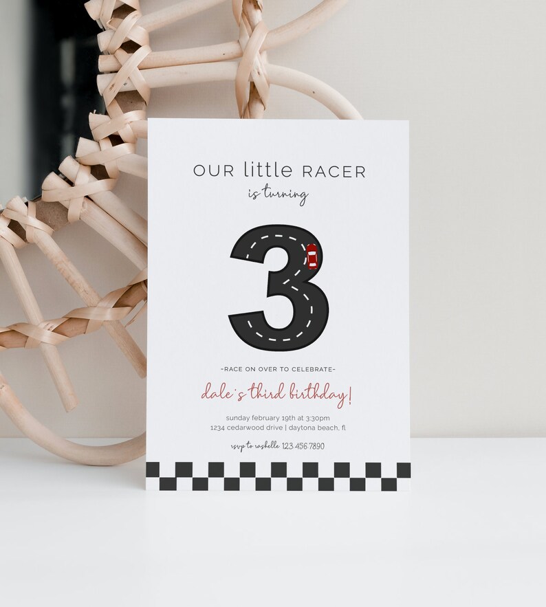 Racing Birthday Invitation Editable Template Turning 3 Race - Etsy