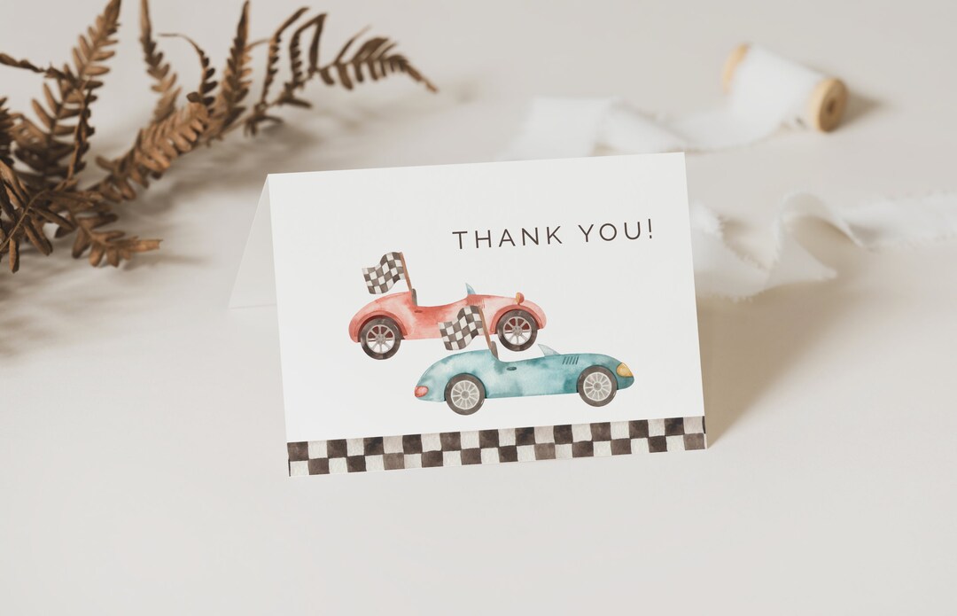 Racing Thank You Card, Two Fast Four You, Editable Template, Vintage ...