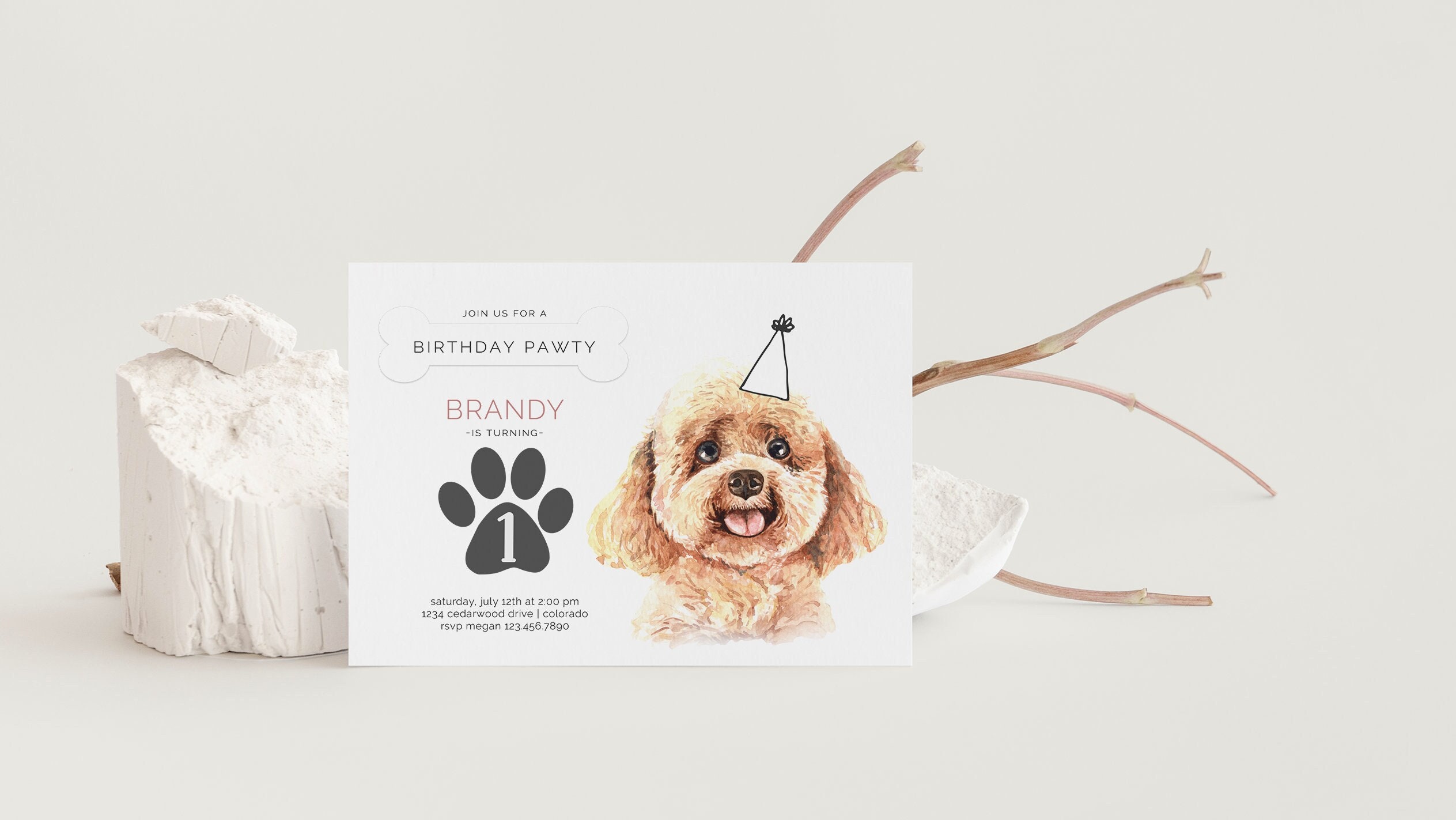 Poodle Birthday Invitation Editable Template Puppy Dog Party - Etsy
