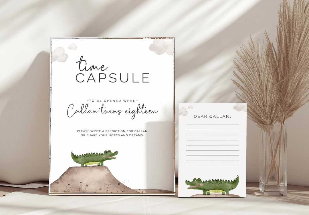 Alligator Time Capsule Sign, Time Capsule Cards, Editable Template ...