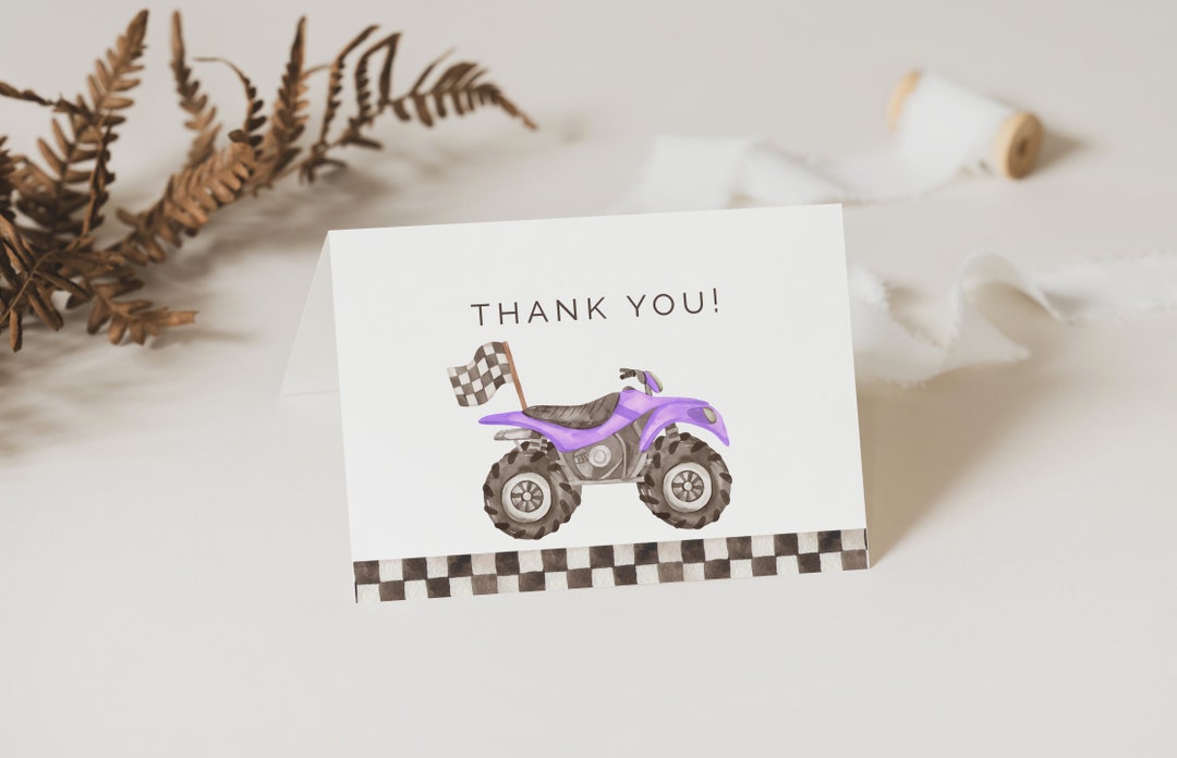 GIRL Two Fast Thank You Card, Editable Template, Purple ATV Birthday ...