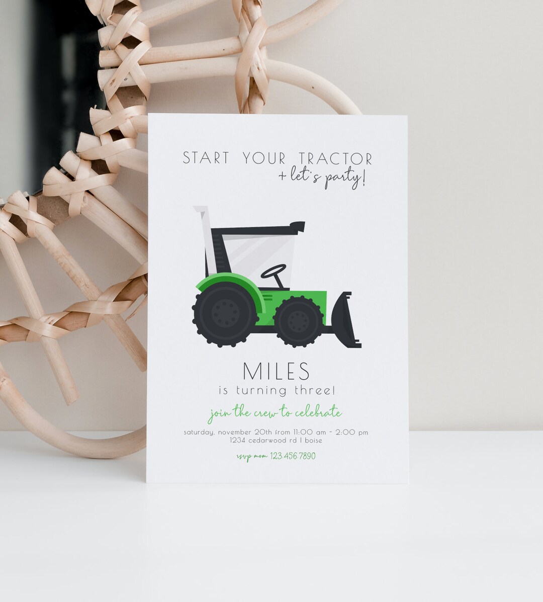 Tractor Birthday Invitation, Editable Template, Construction Theme ...