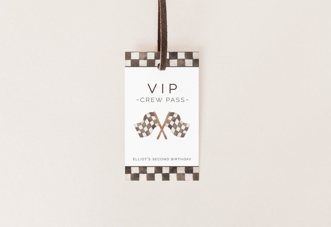 VIP Crew Pass, Editable Template, Two Fast Vintage Racing Flags Party ...