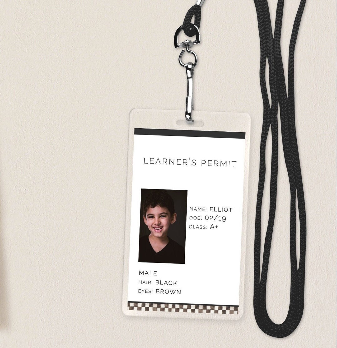 Learner's Permit Card, Editable Template, Printable ID Badge, Racing ...