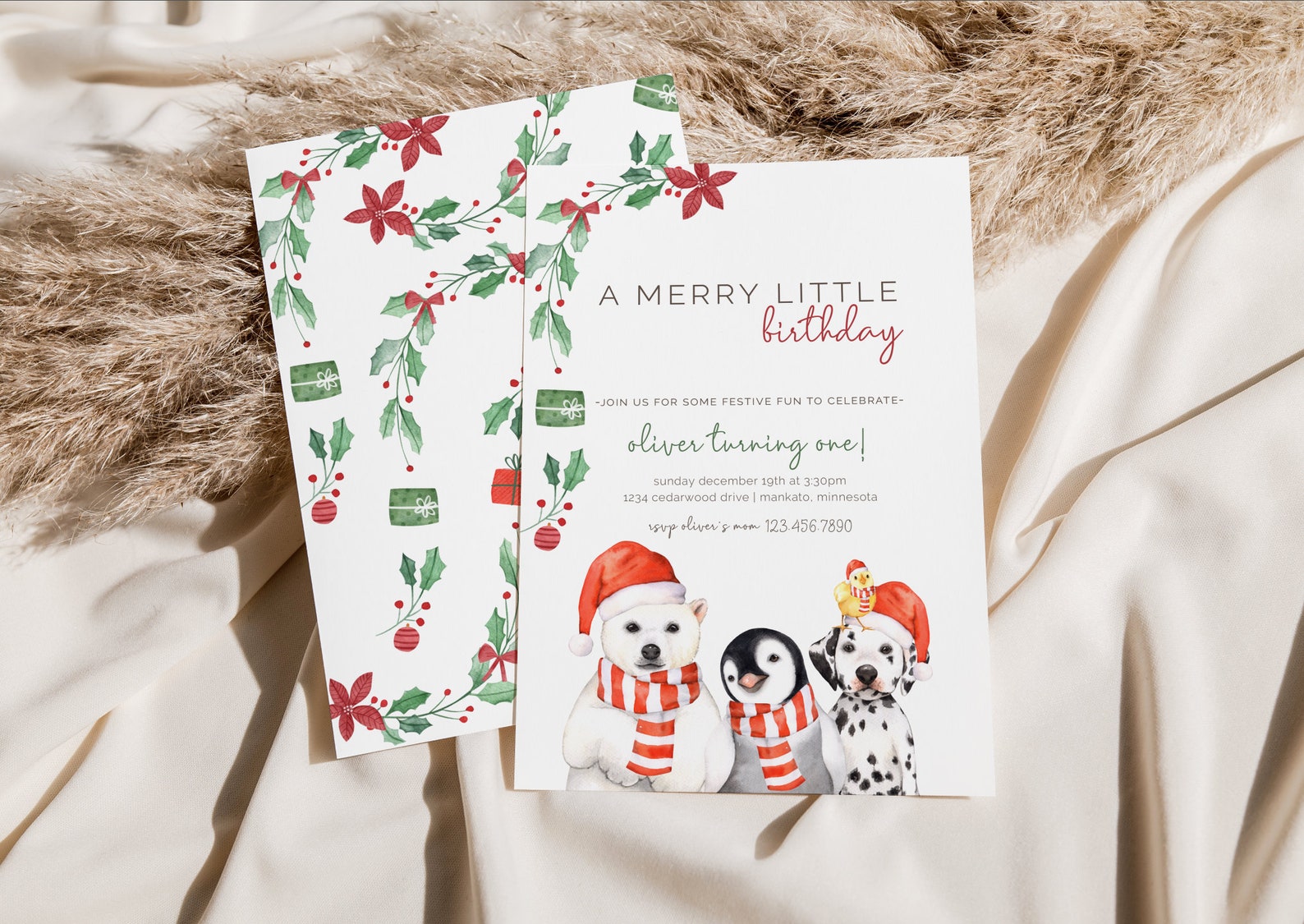 Christmas Birthday Invitation, Editable Template, A Merry Little ...