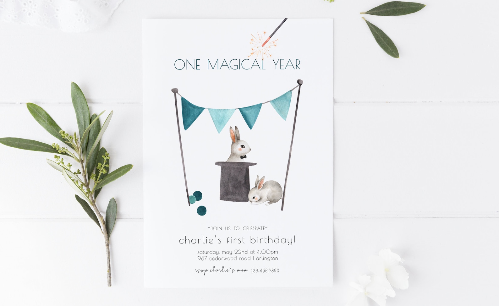 One Magical Year Birthday Invitation, Editable Template, Magic Show ...