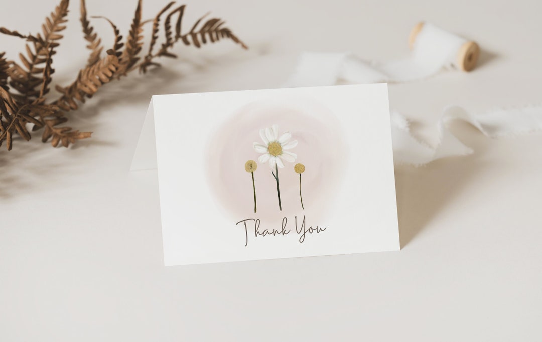 Daisy Thank You Card, Editable Template, White Flower Thank You Party ...