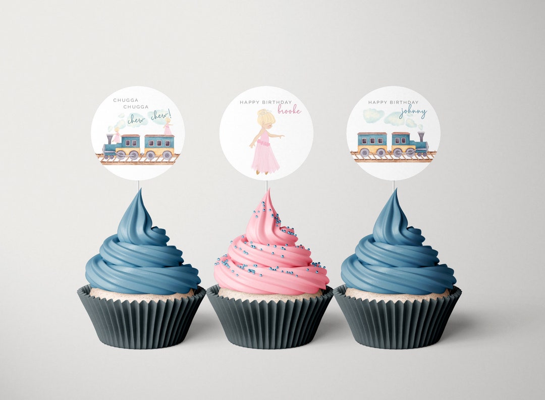 Choo Choos and Tiaras Cupcake Toppers, Editable Template, Train Party ...