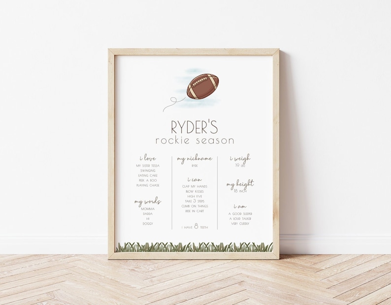 Football Theme Milestone Poster, Rookie Season Sign, Editable Template ...