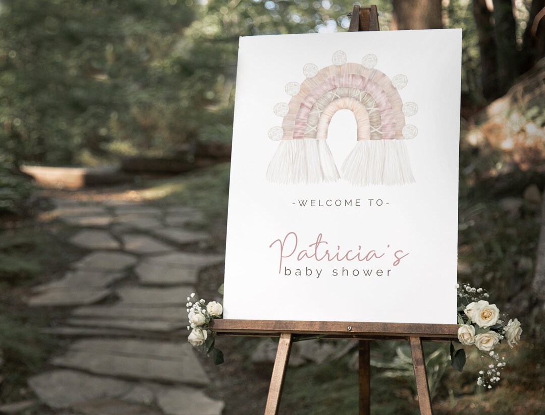 Rainbow Boho Baby Shower Welcome Sign, Editable Template, Bohemian ...