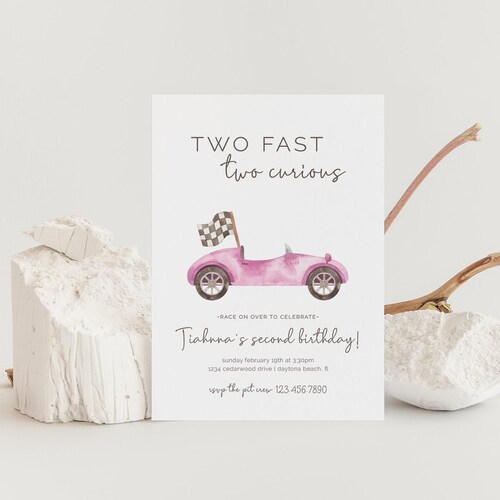 GIRL Two Fast Two Curious Birthday Invitation Editable - Etsy