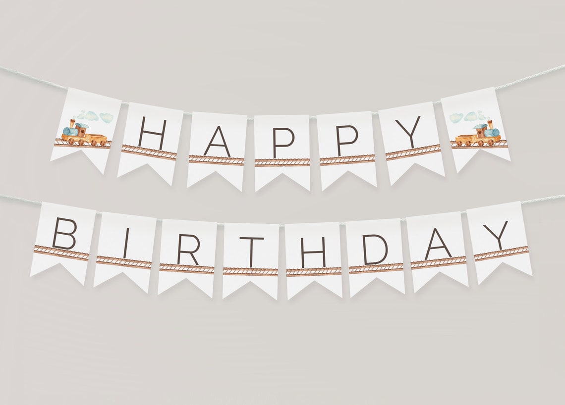 Train Theme Birthday Banner Editable Template Happy Birthday - Etsy