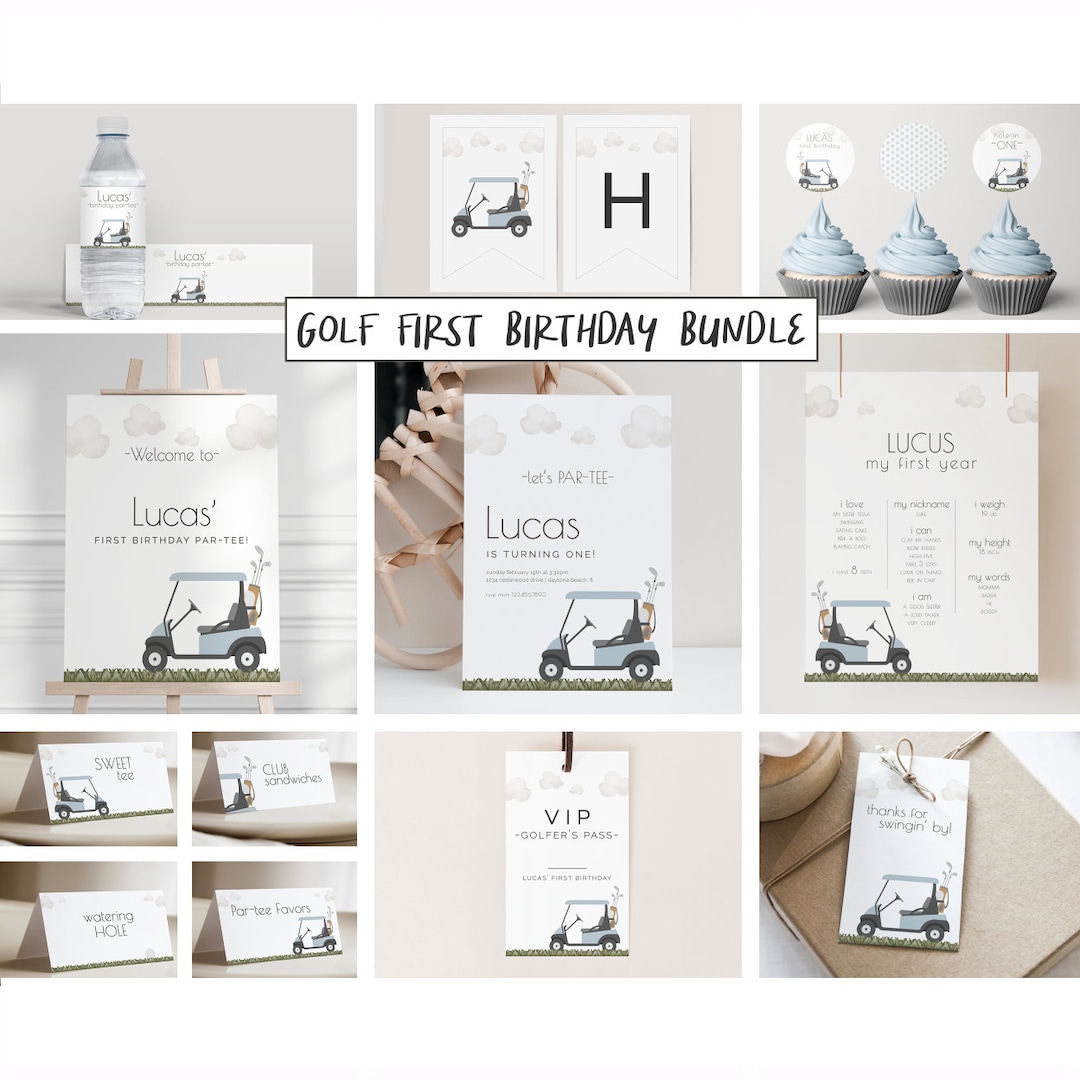 Golf First Birthday Bundle Set, Editable Template, Hole in ONE Birthday ...