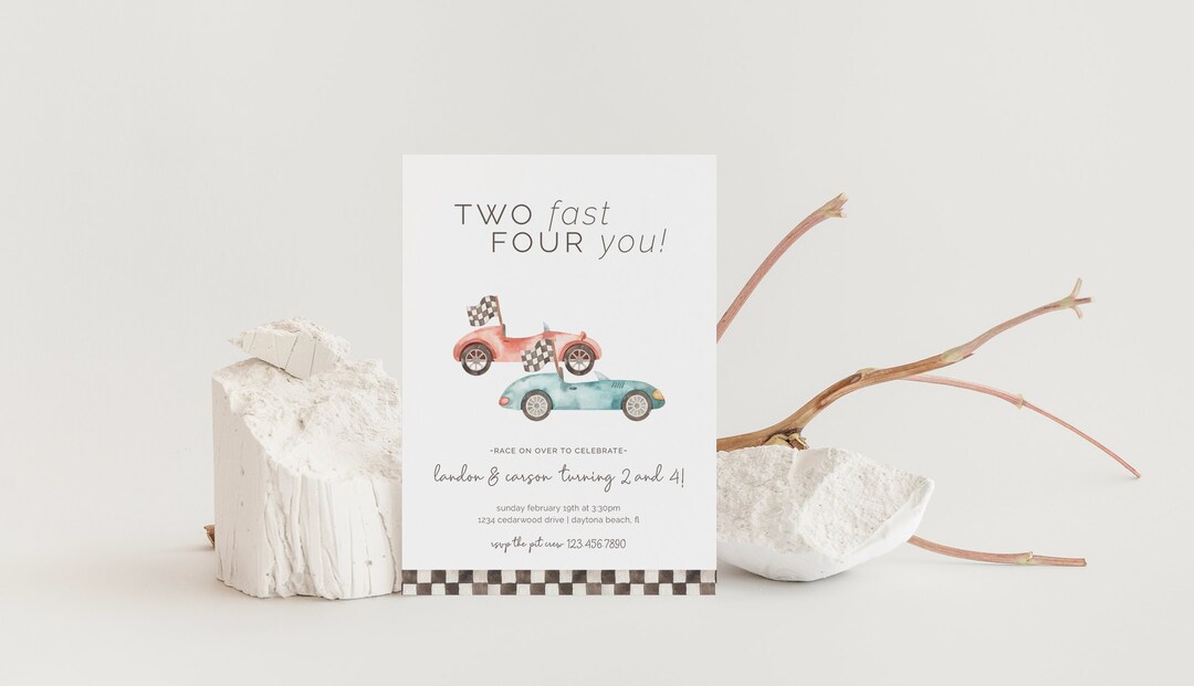 Two Fast Four You Birthday Invitation, Editable Template, Vintage Race ...