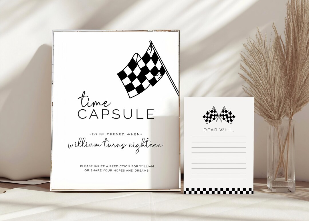 Racing Time Capsule Sign, Time Capsule Cards, Editable Template ...