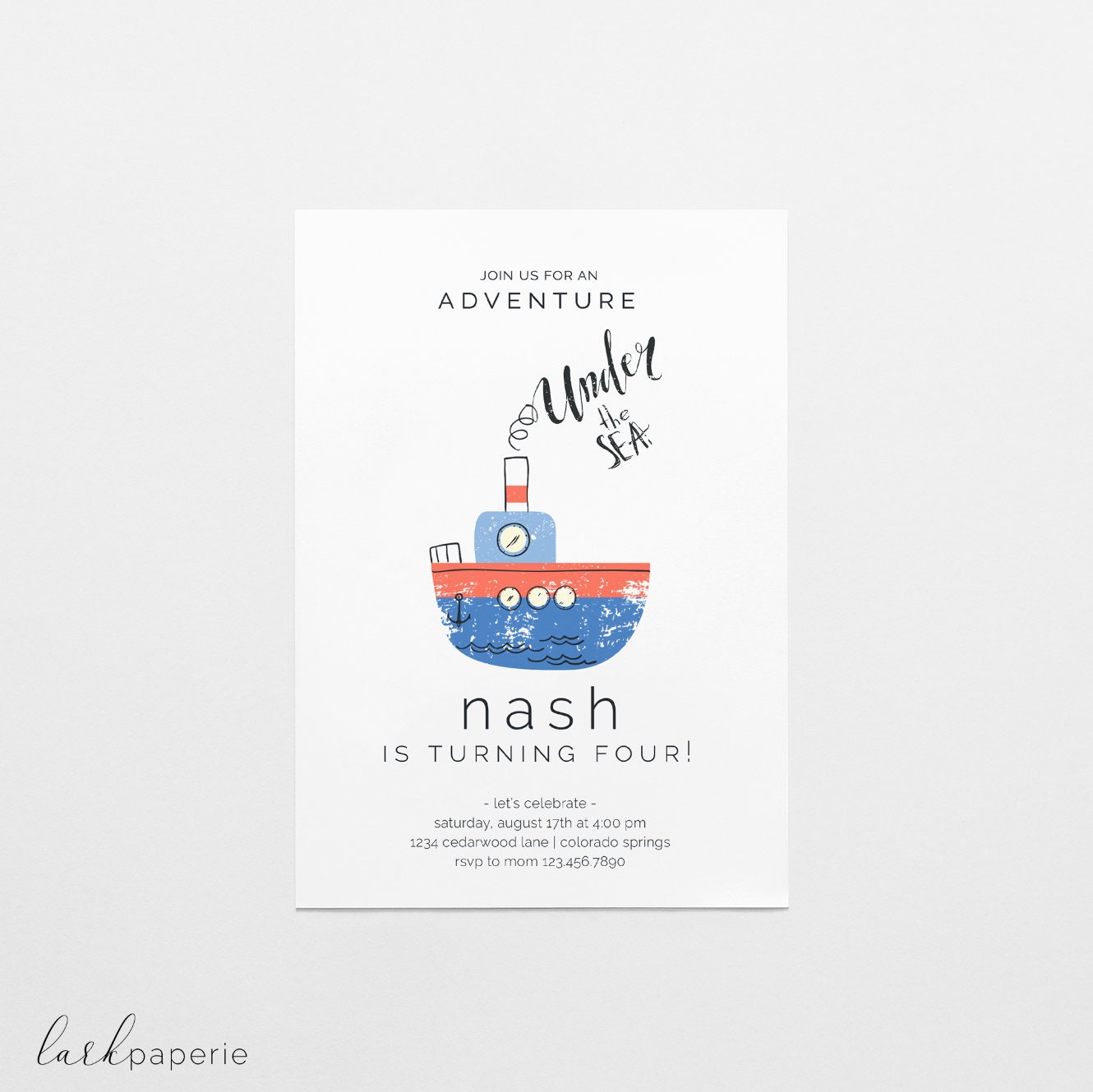 Steamboat Birthday Invitation, Editable Template, Under the Sea Party ...