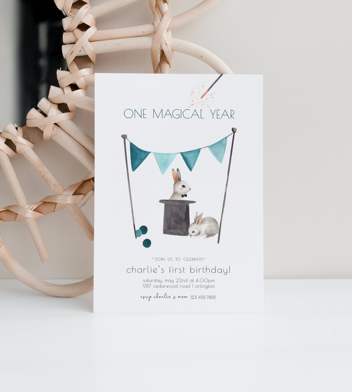 One Magical Year Birthday Invitation, Editable Template, Magic Show ...