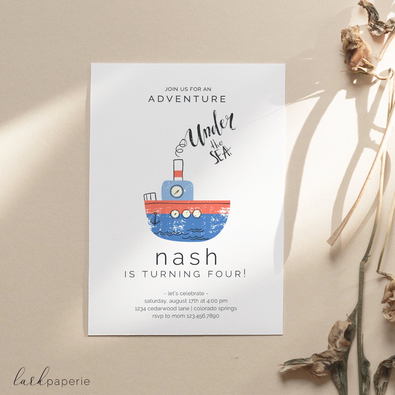 Steamboat Birthday Invitation, Editable Template, Under the Sea Party ...