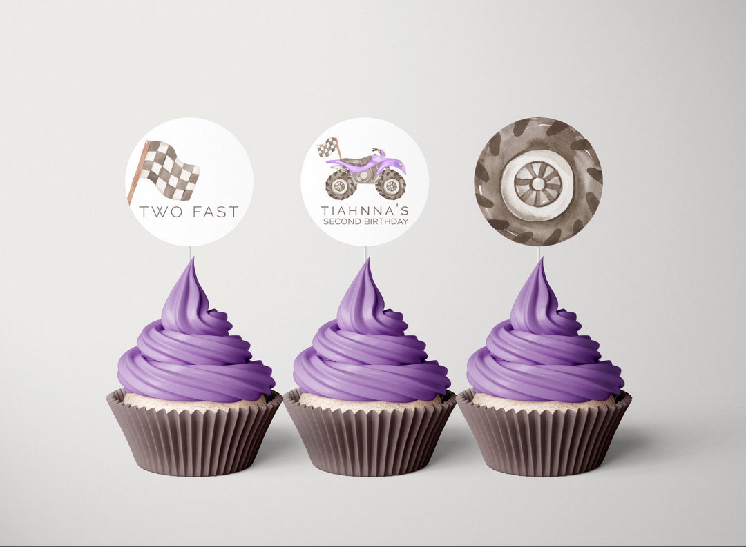 Two Fast ATV Cupcake Toppers, Editable Template, Purple ATV Party ...