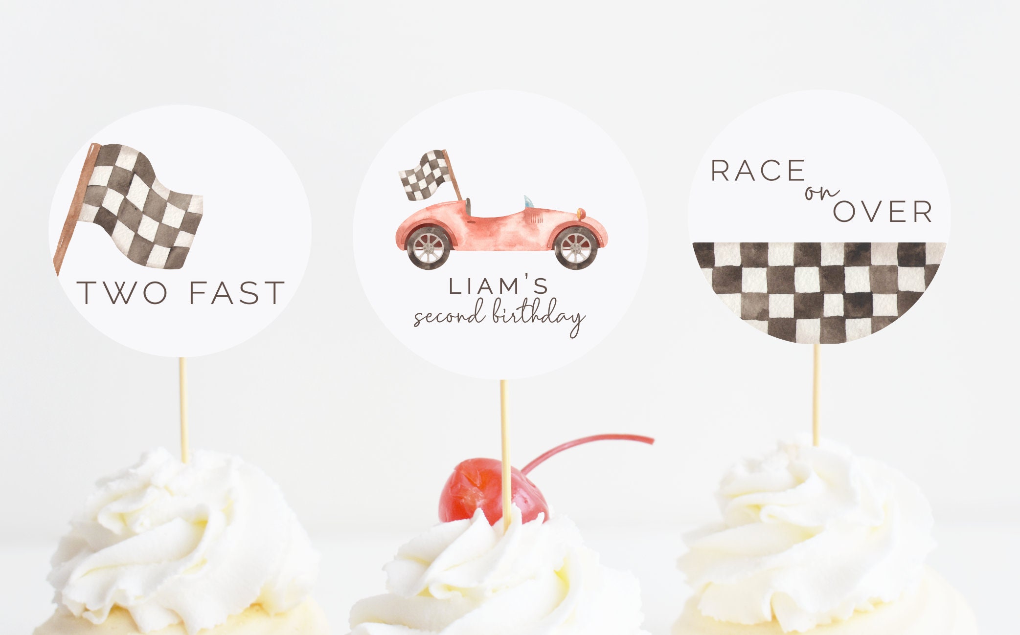 Two Fast Racing Cupcake Toppers Editable Template Checkered | Etsy