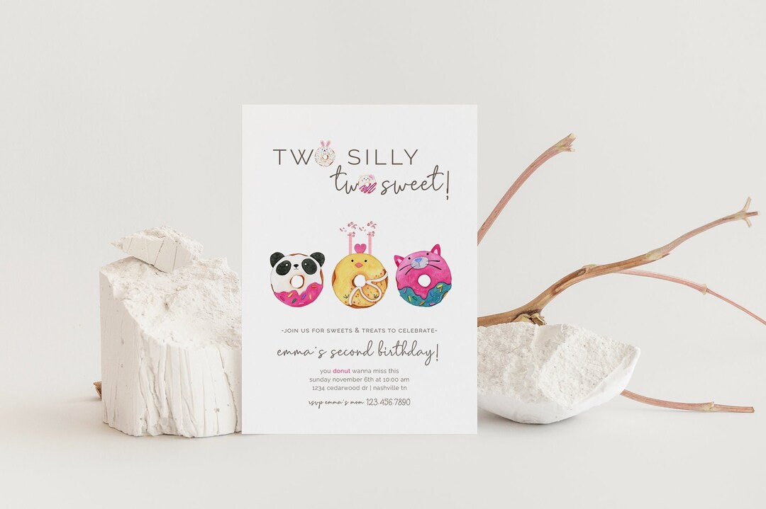 Two Silly Two Sweet Birthday Invitation, Editable Template, Donuts and ...