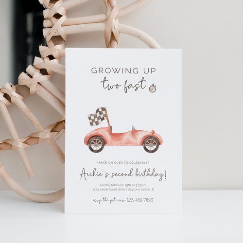 Growing up Two Fast Birthday Invitation Editable Template - Etsy