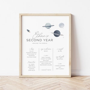 Twin Space Milestone Poster, Second Year Sign, Rocket Ship Editable ...