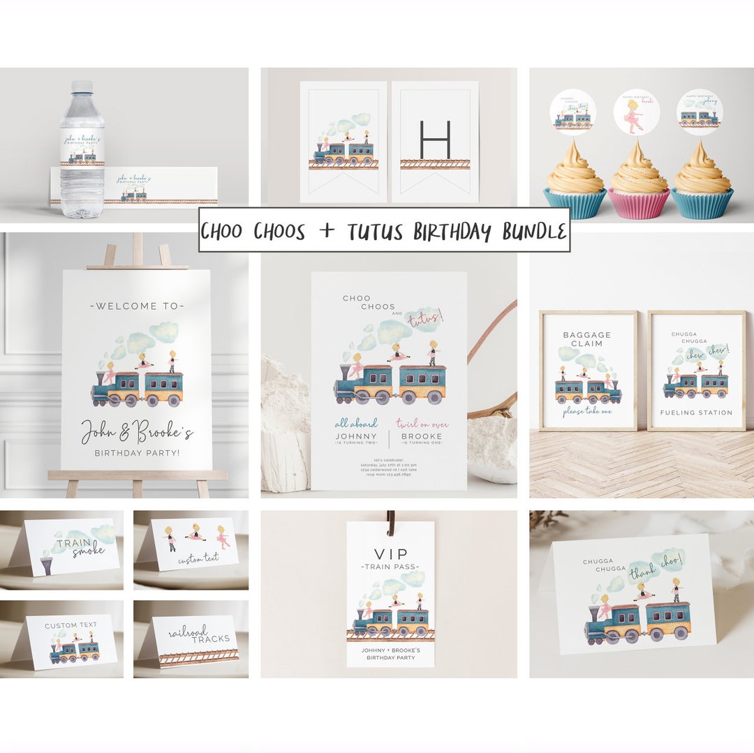 Choo Choos and Tutus Birthday Bundle Set, Editable Template, BLONDE ...