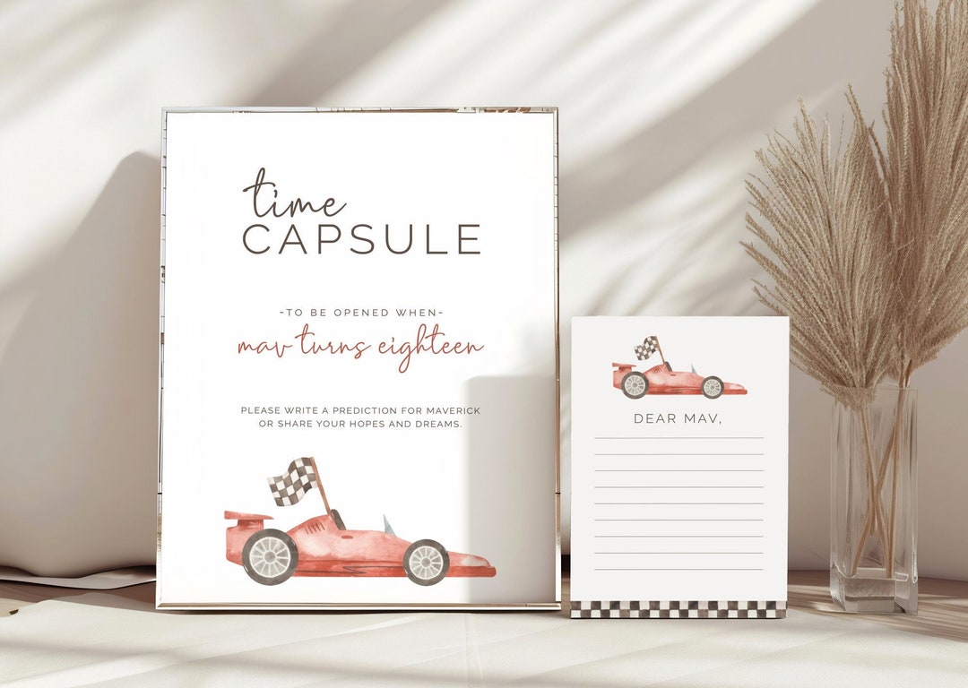 Racing Time Capsule Sign, Time Capsule Cards, Editable Template ...