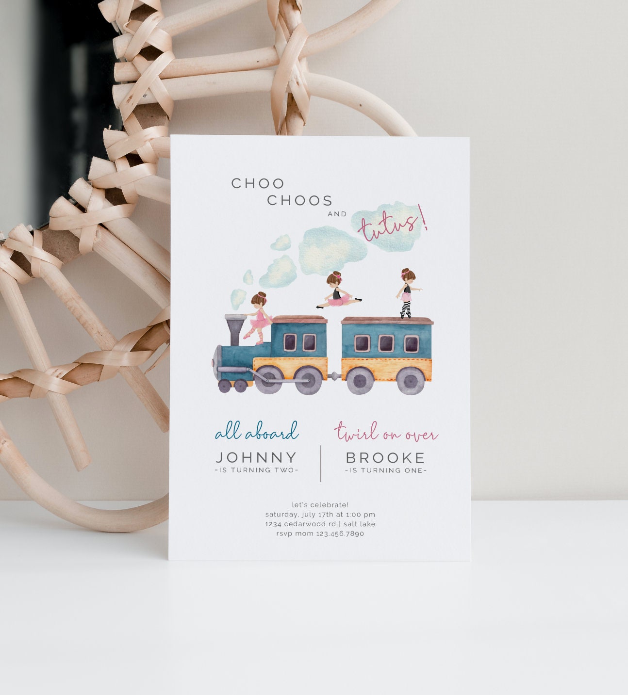 Choo Choos and Tutus Joint Birthday Invitation Editable - Etsy