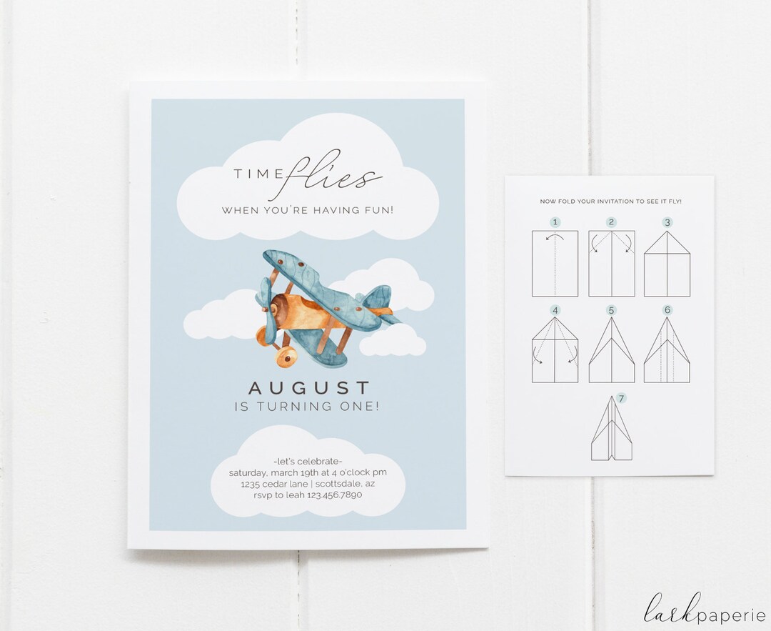 Airplane Birthday Invitation Editable Template Paper - Etsy