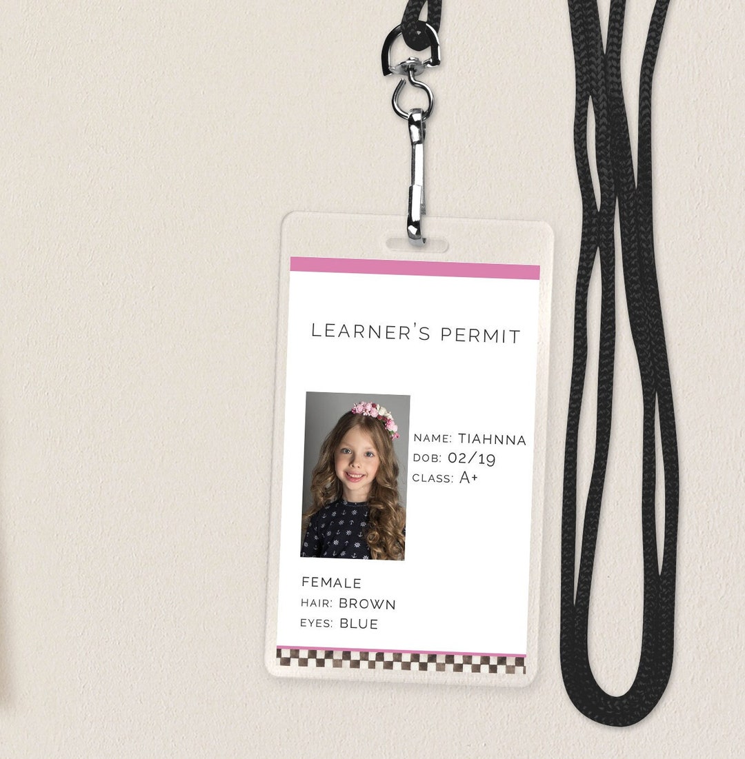 Learner's Permit Card, Editable Template, Printable ID Badge, Racing ...