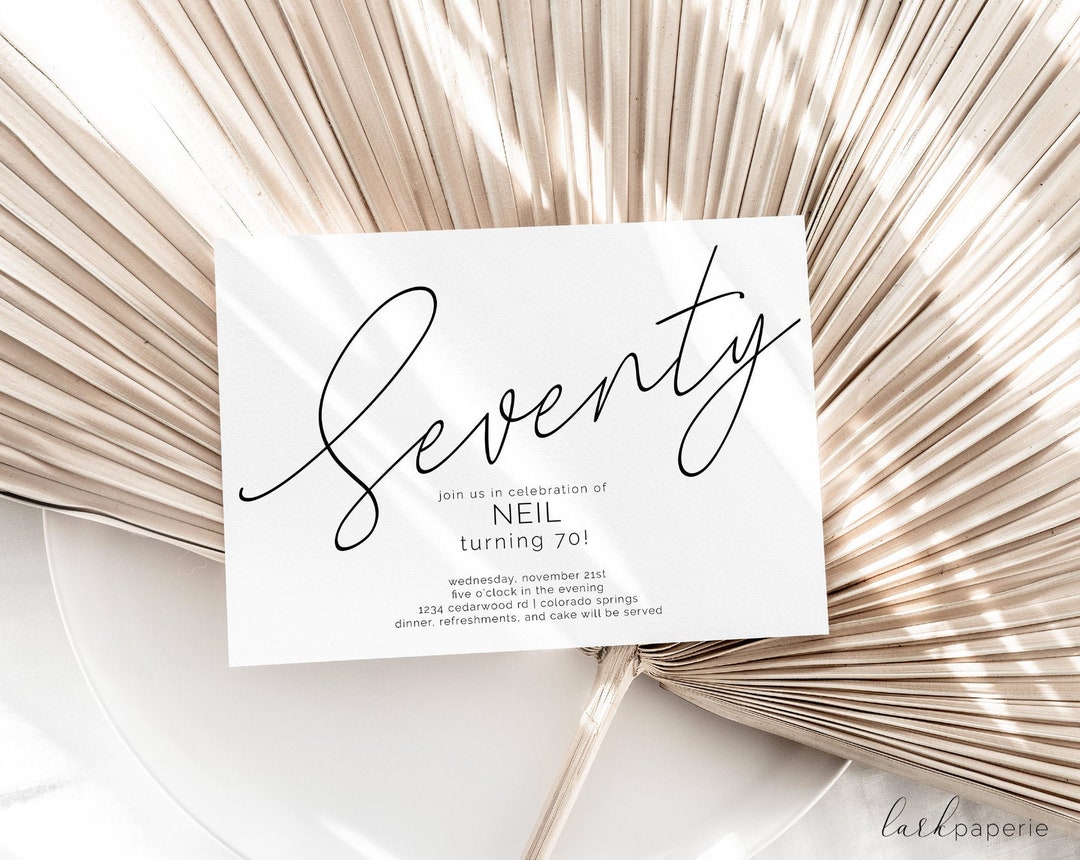 70th Birthday Invitation, Editable Template, Seventieth Party Invite ...