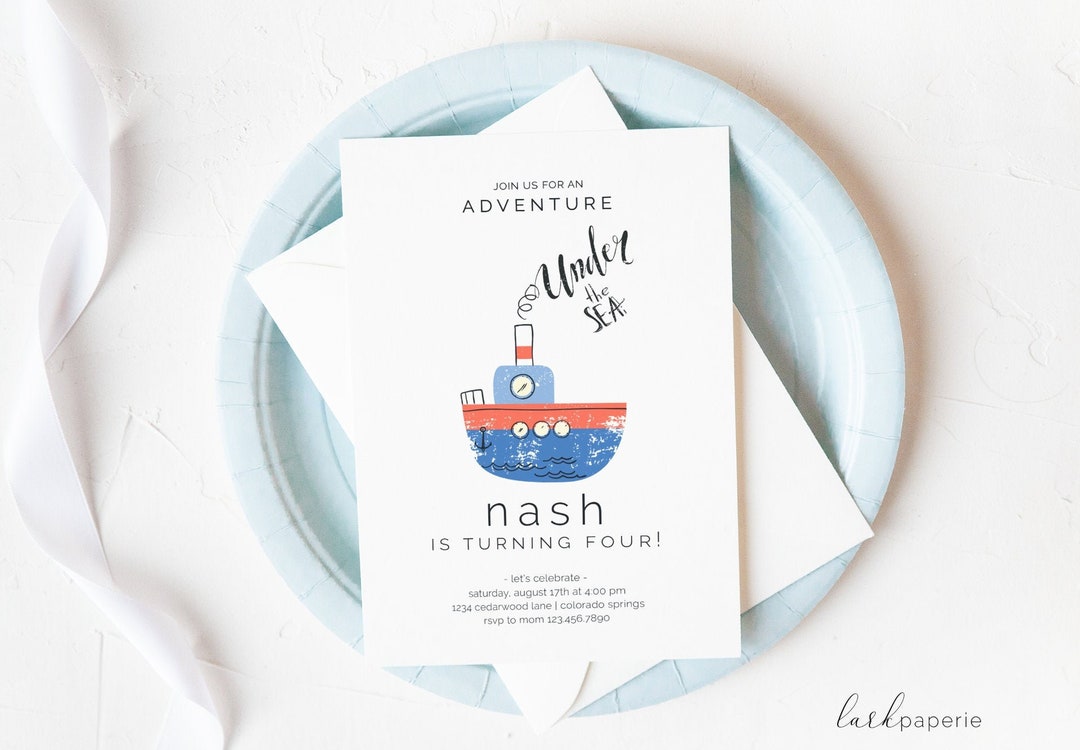 Steamboat Birthday Invitation, Editable Template, Under the Sea Party ...