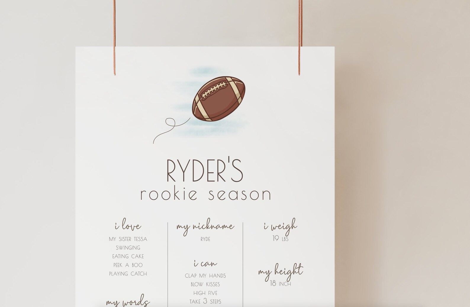 Football Theme Milestone Poster Rookie Season Sign Editable - Etsy