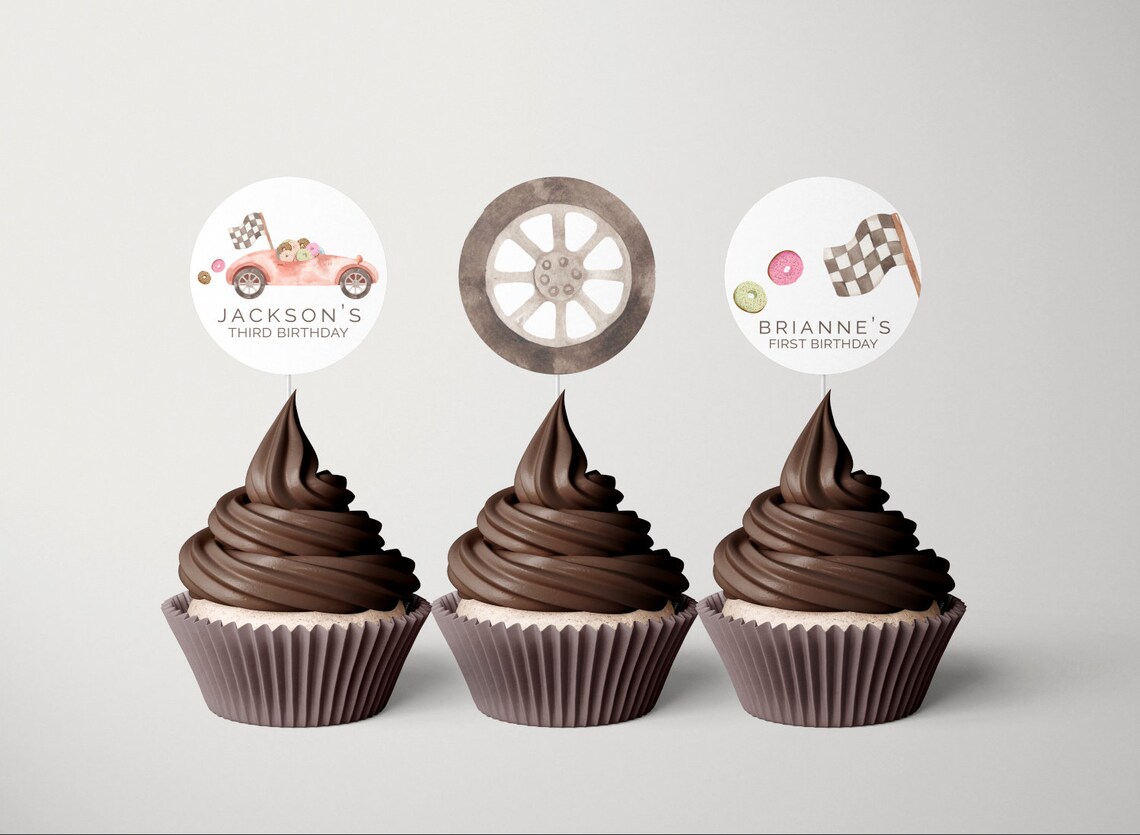 Racing and Donuts Cupcake Toppers, Editable Template, Race Over ...