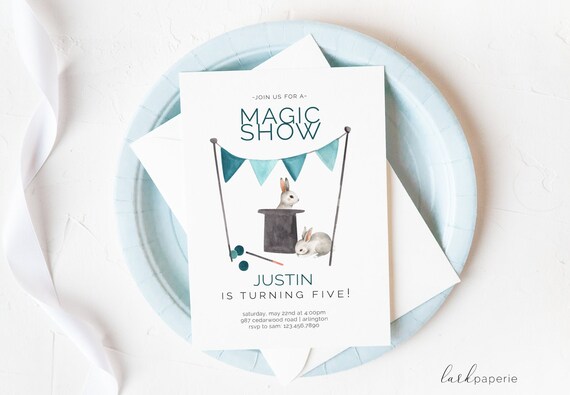 Magic Show Birthday Invitation Editable Template Magician | Etsy