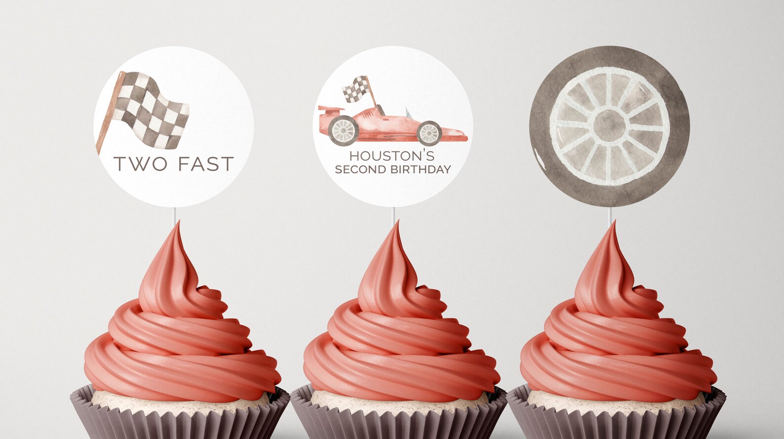 Two Fast Racing Cupcake Toppers, Editable Template, Checkered Flag ...