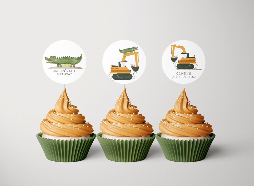 Vators and Gators Cupcake Toppers, Editable Template, Construction ...