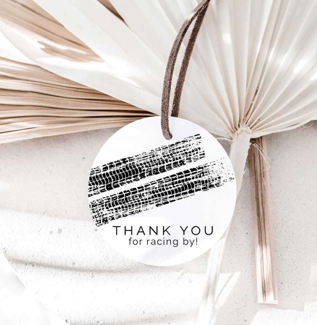 Racing Thank You Tags, Editable Template, Tire Tracks Thank You Favor ...