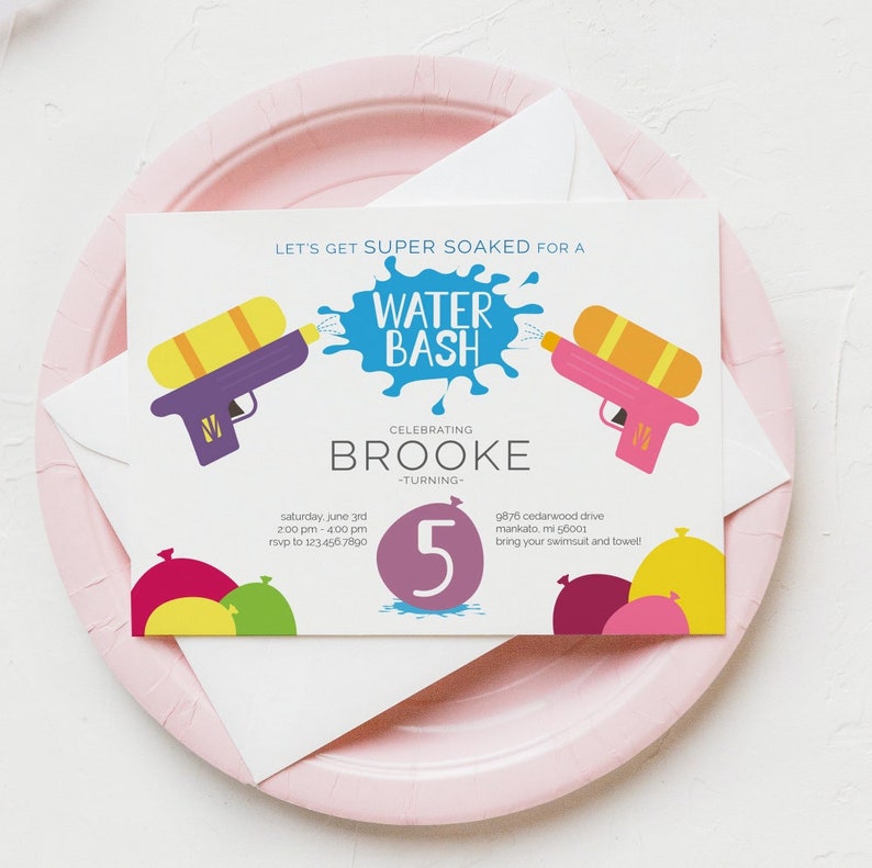 Water Bash Birthday Invitation Editable Template Girl Splash - Etsy