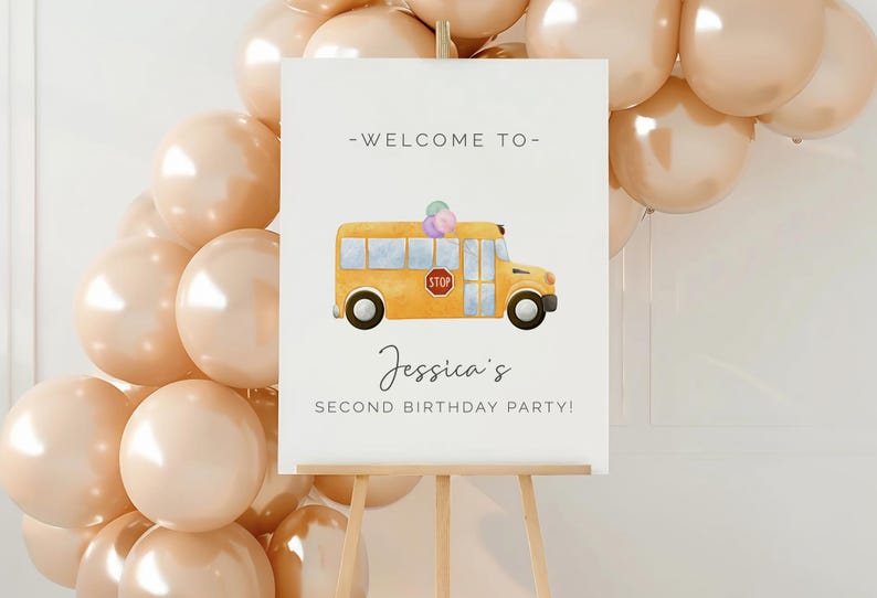 Girl Yellow Bus Welcome Sign, Editable Template, School Bus Birthday ...