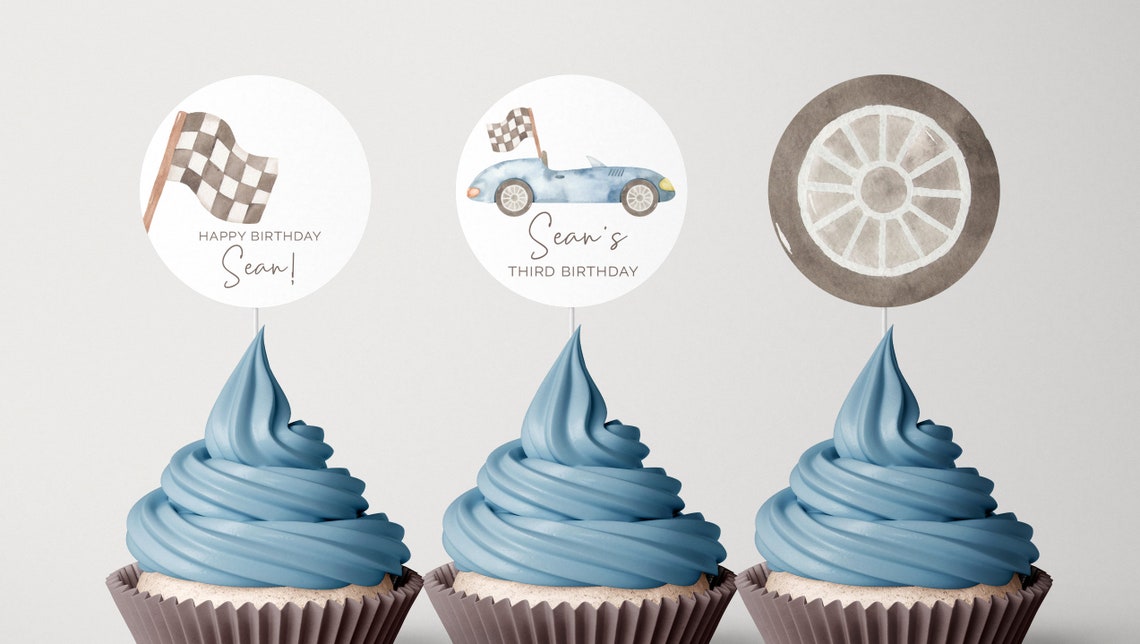 Racing Cupcake Toppers, Editable Template, Can't Catch Me, Checkered ...