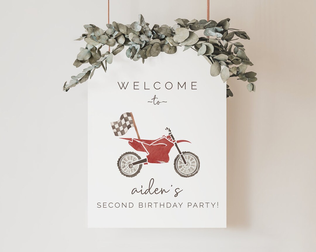 Red Dirt Bike Welcome Sign, Editable Template, Racing Birthday Sign ...